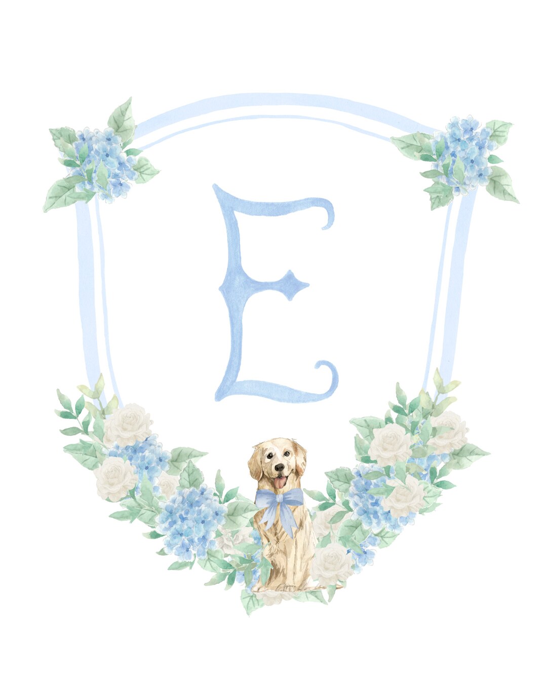Custom Watercolor Crest, Watercolor Wedding Crest, Dog Wedding Crest ...