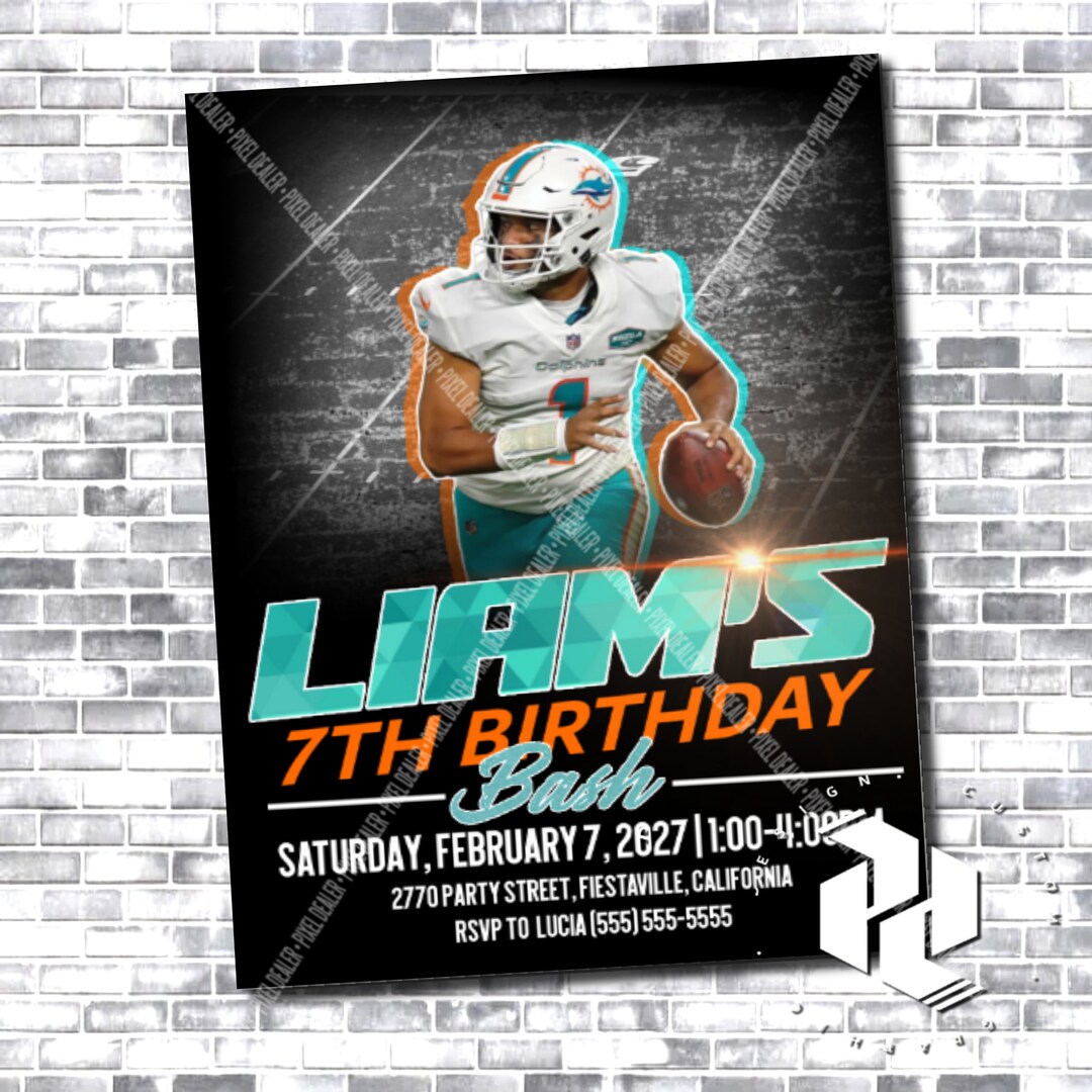 Custom Tua Tagovailoa Miami Dolphins Birthday Invitation | Personalized ...