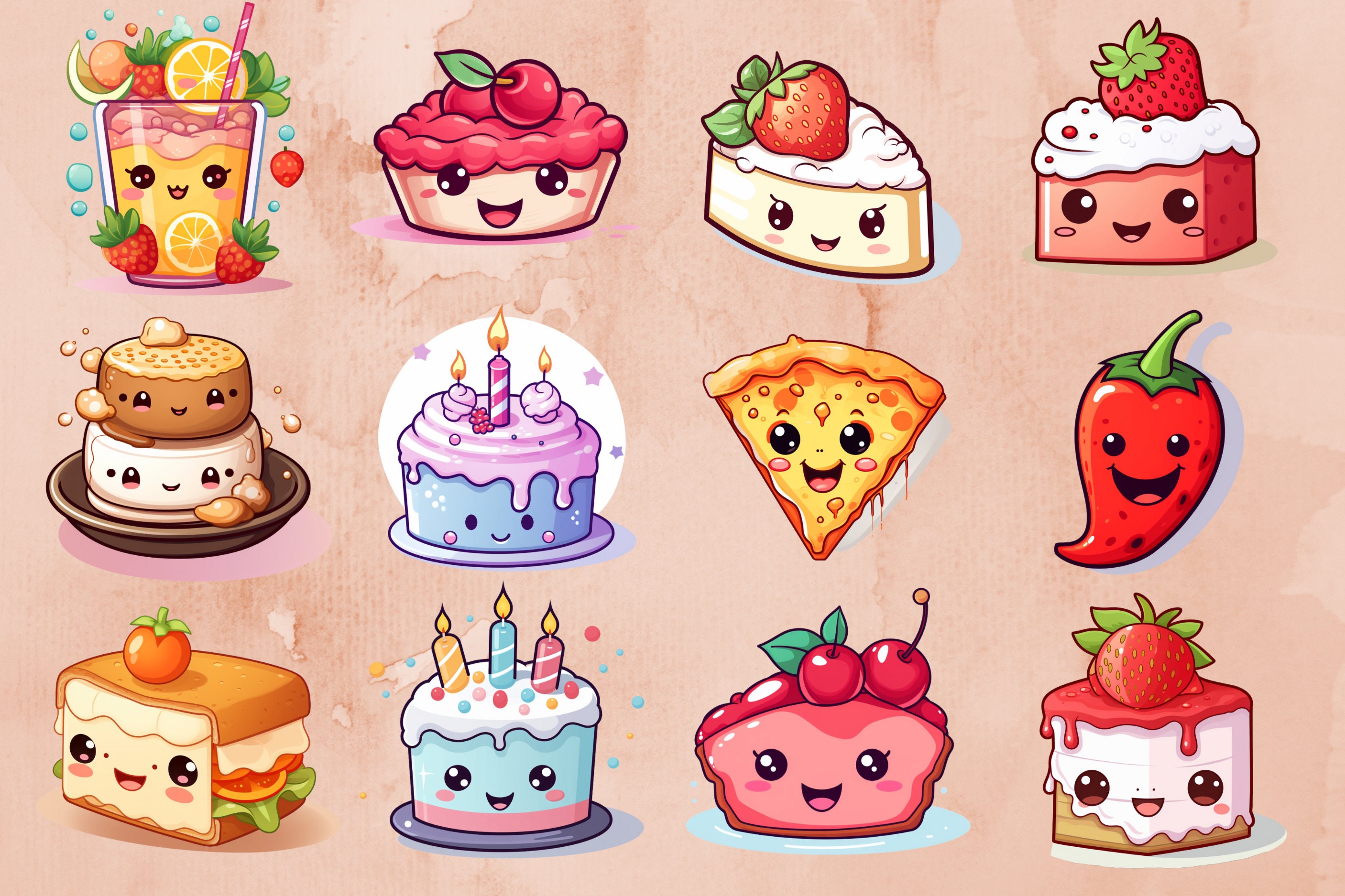 Kawaii Food Clipart Bundle Cute Food Graphics for Digital Planner Png ...