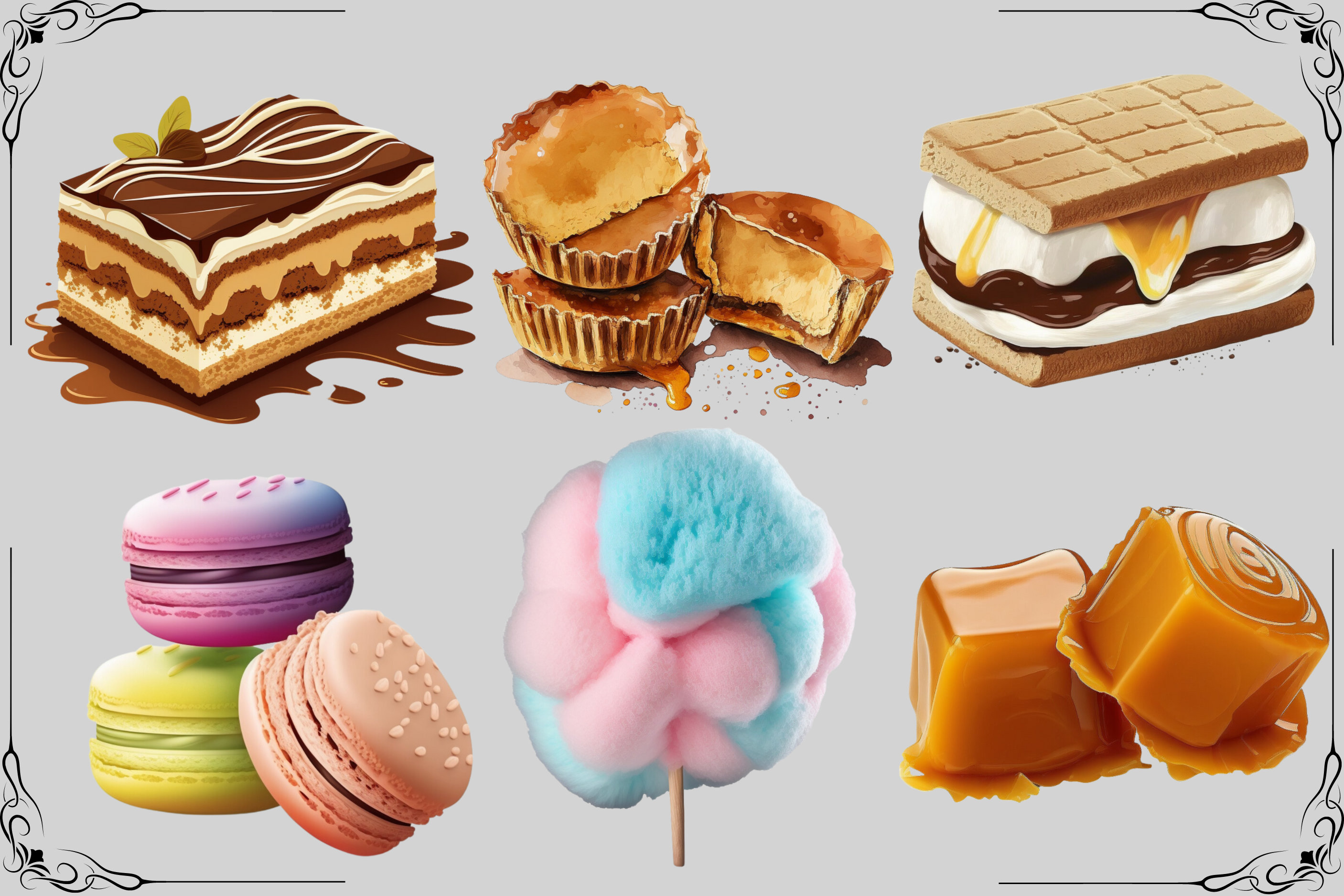 Sweet Treats Watercolor Clipart Bundle Digital Candies Desserts Donuts ...