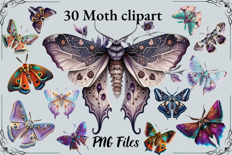 Watercolour Mystical Pastel Moth Clipart Bundle, Wiccan Png, Moth Png ...