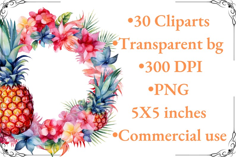 Watercolor Pineapple Clipart PNG Summer Fruit Clipart Commercial Use ...