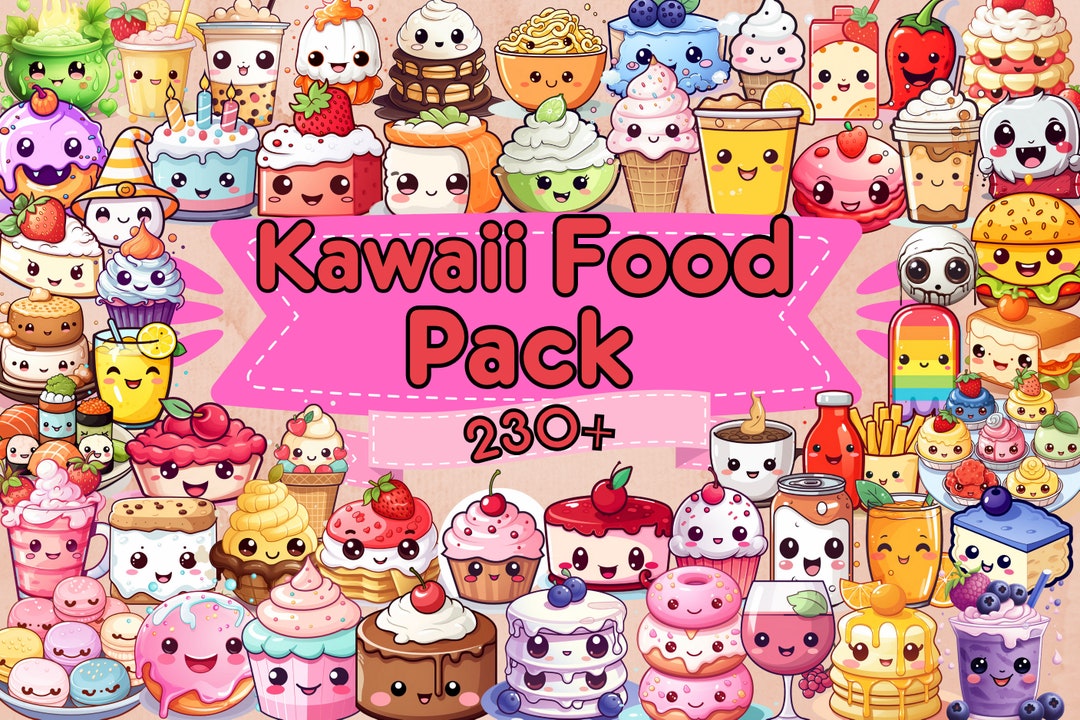 Kawaii Food Pack Cute Sweet Treats Clipart SVG Kawaii Graphics PNG for ...