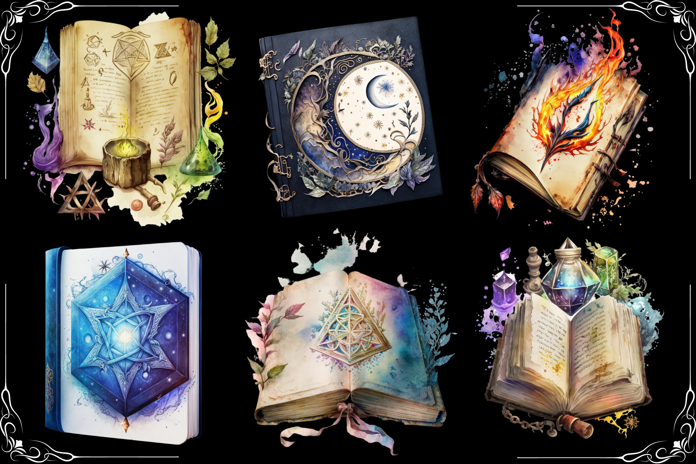 Fantasy Book Watercolor PNG Instant Download Magical Book - Etsy