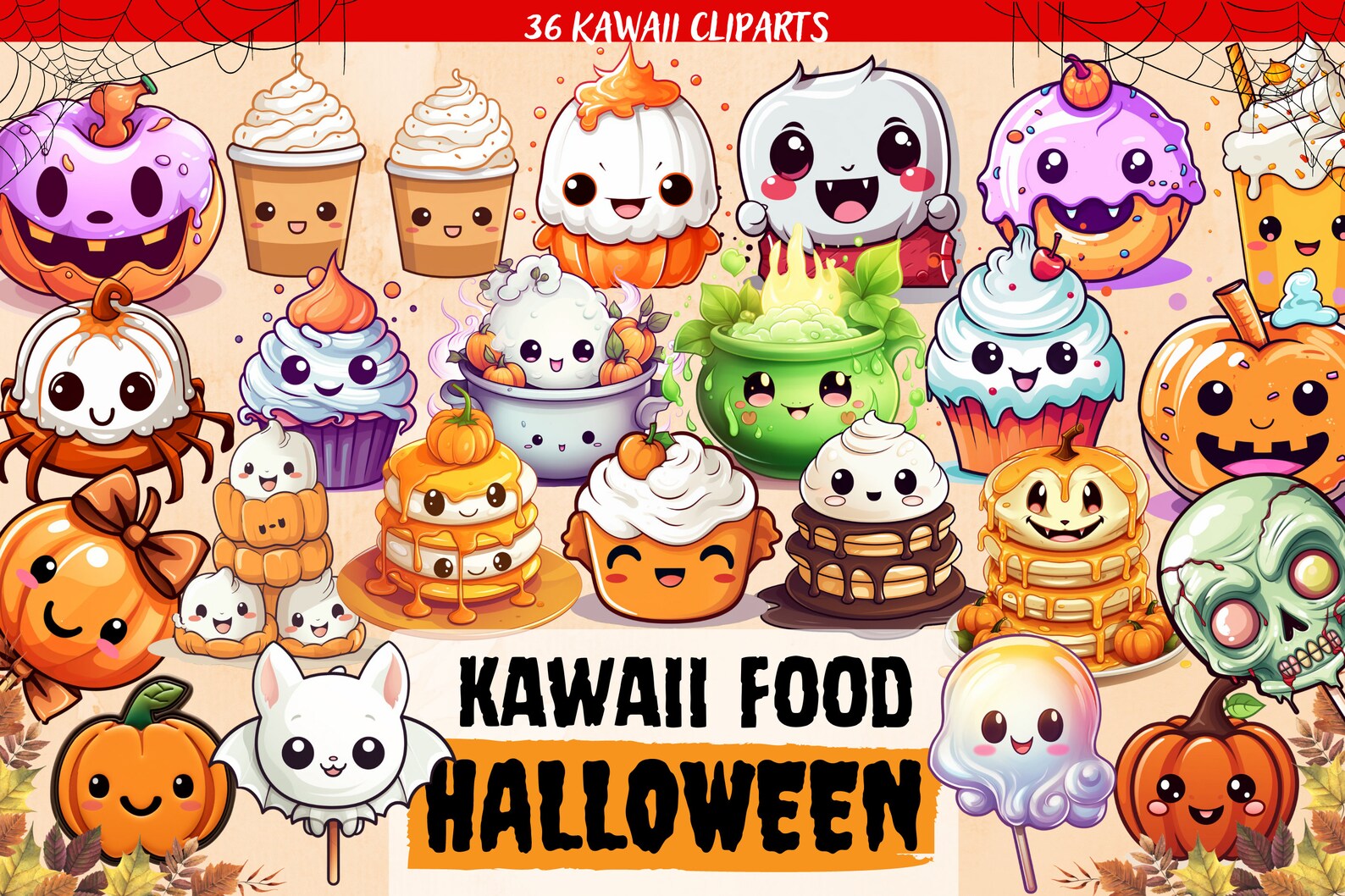 Kawaii Halloween Food Clipart Bundle Perfect Match Kawaii PNG Cute Food ...