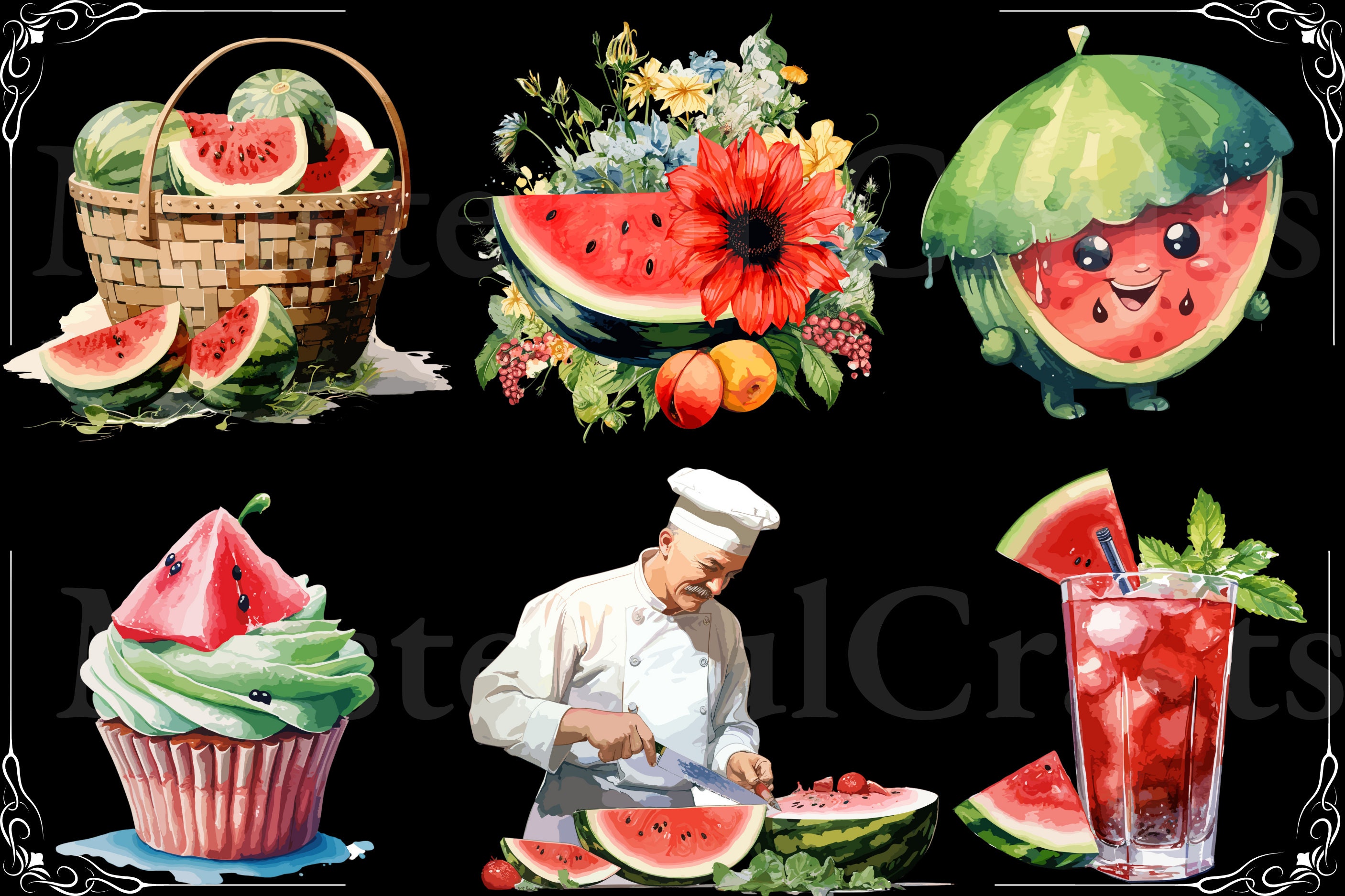Watercolor Watermelon Clipart Summer Fruit PNG Digital Image Downloads ...