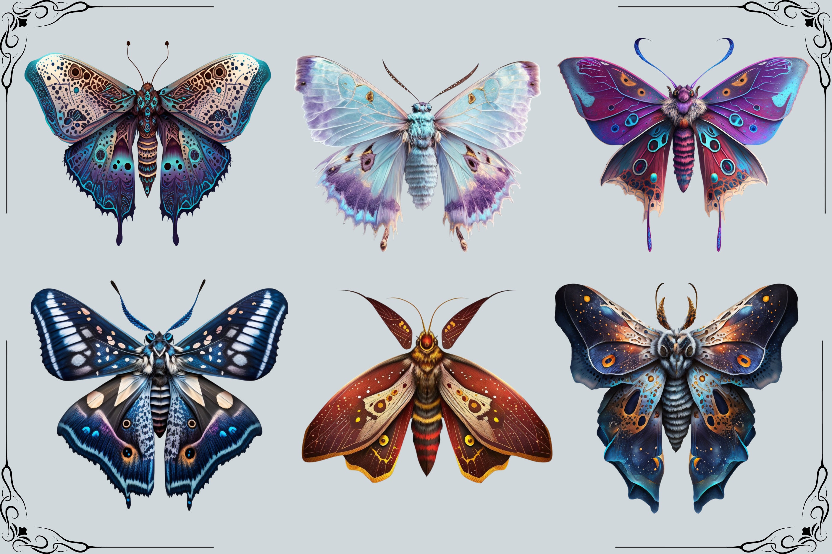 Watercolour Mystical Pastel Moth Clipart Bundle, Wiccan Png, Moth Png ...