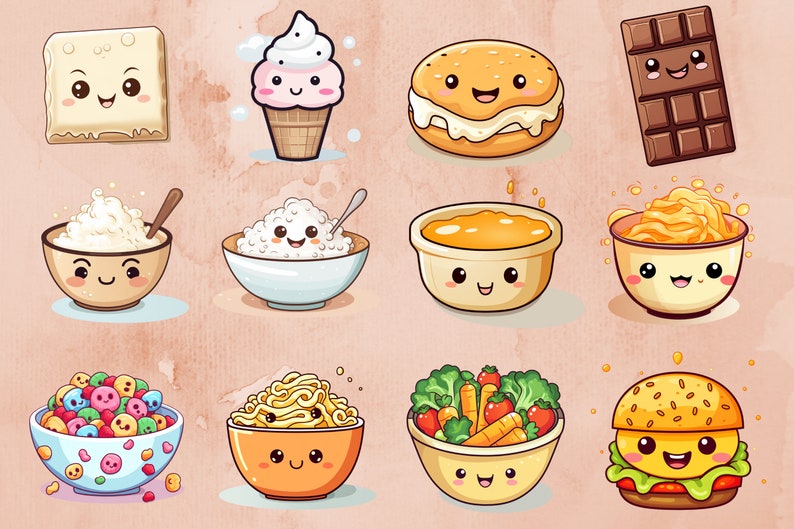 Kawaii Food Clipart Bundle Cute Food Graphics for Digital Planner Png ...