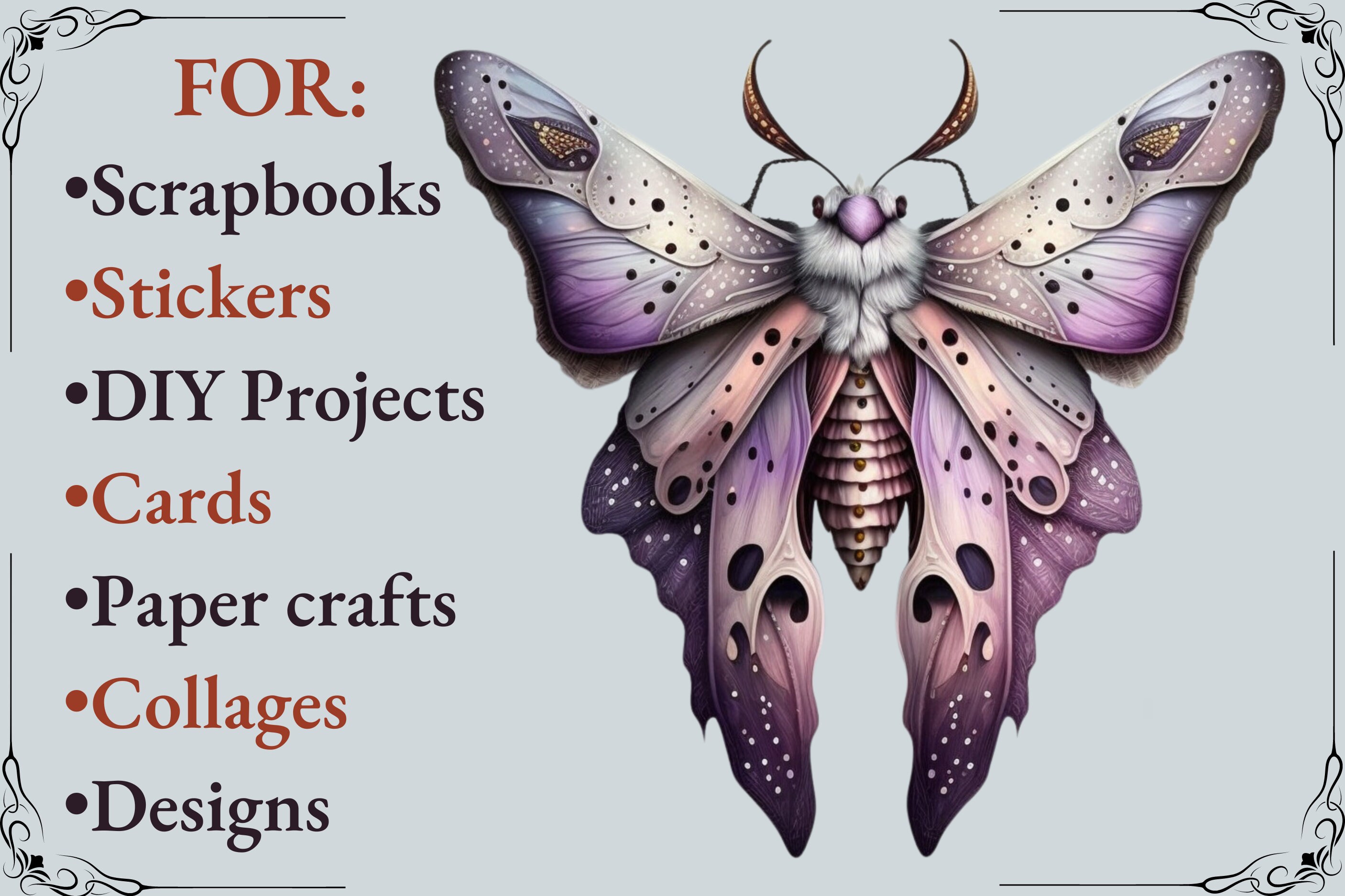 Watercolour Mystical Pastel Moth Clipart Bundle, Wiccan Png, Moth Png ...