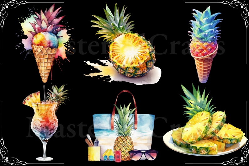 Watercolor Pineapple Clipart PNG Summer Fruit Clipart Commercial Use ...