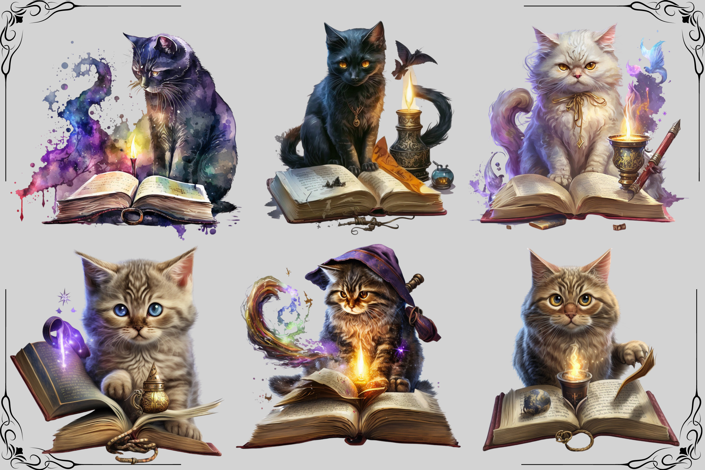 Sorcerer Cats Clipart Bundle, Mystical Cats, Cat Clipart, Witchcraft ...