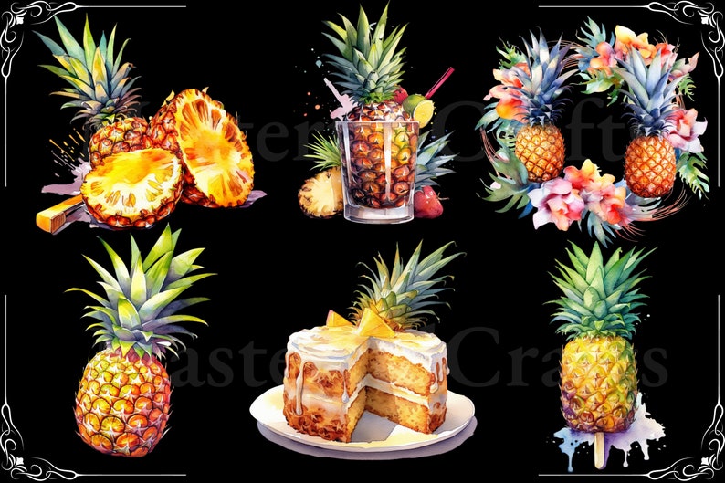 Watercolor Pineapple Clipart PNG Summer Fruit Clipart Commercial Use ...