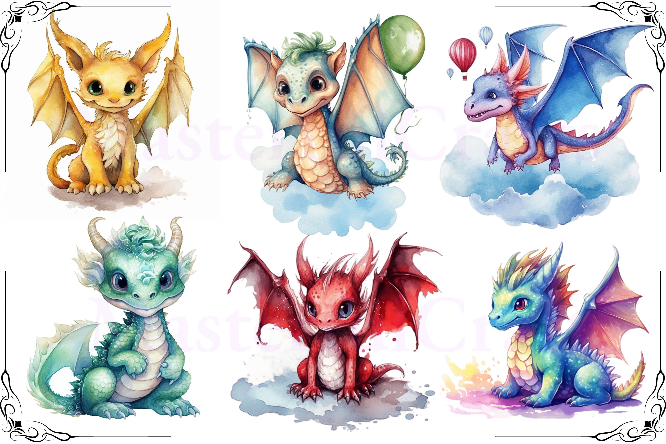 Watercolor Fantasy Dragon Baby Dragons Clipart Dragon Png Watercolor ...