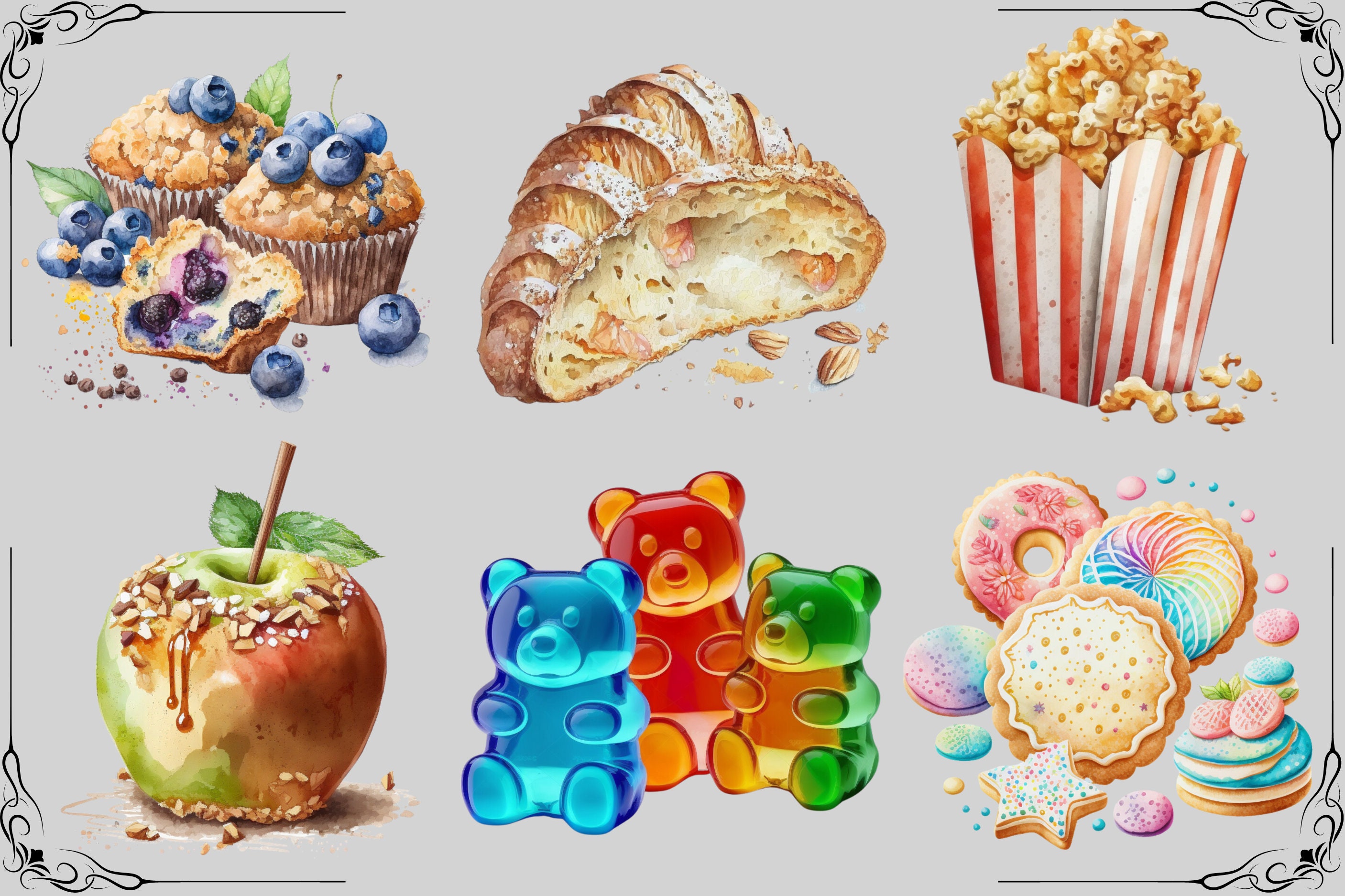 Sweet Treats Watercolor Clipart Bundle Digital Candies Desserts Donuts ...