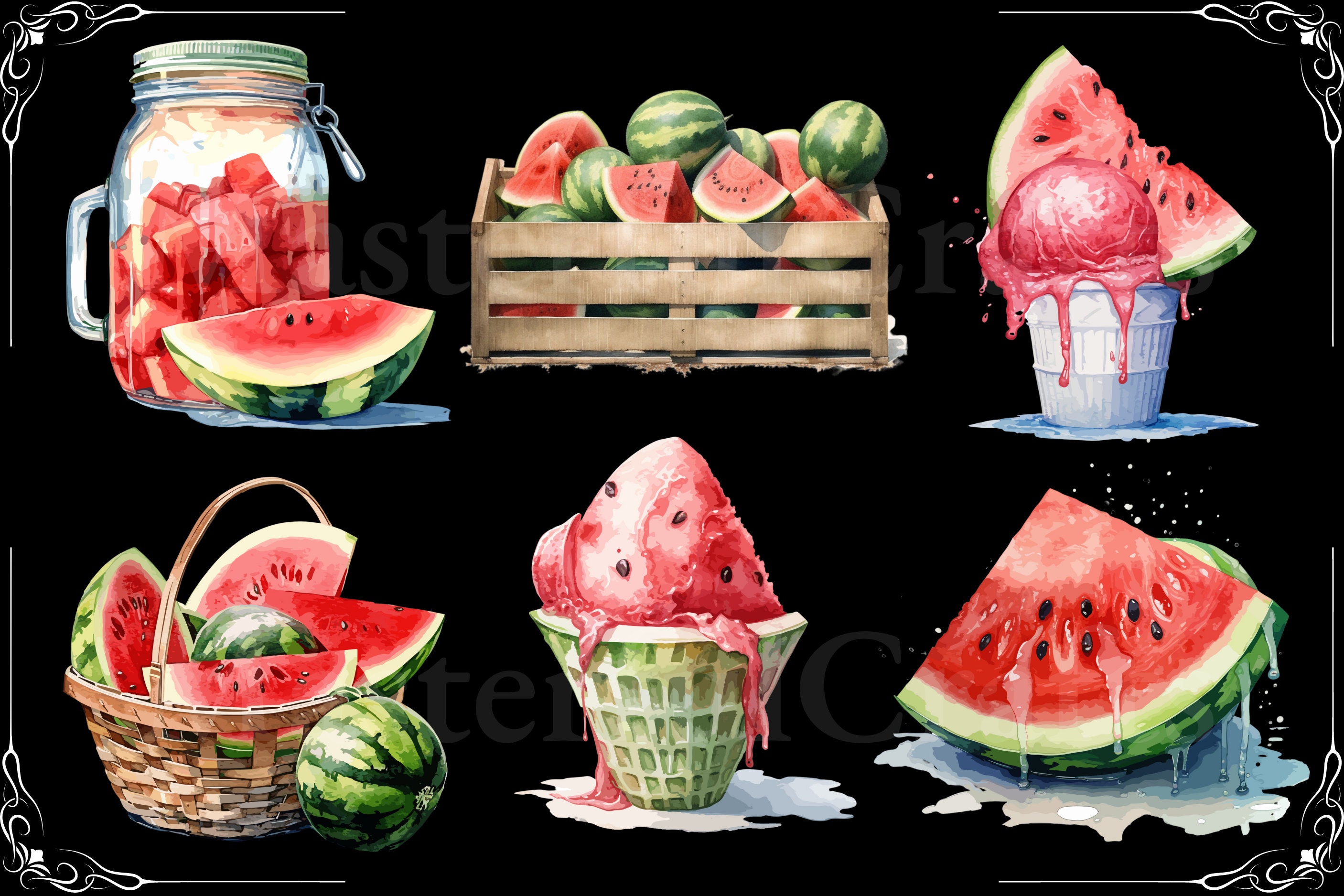 Watercolor Watermelon Clipart Summer Fruit PNG Digital Image Downloads ...