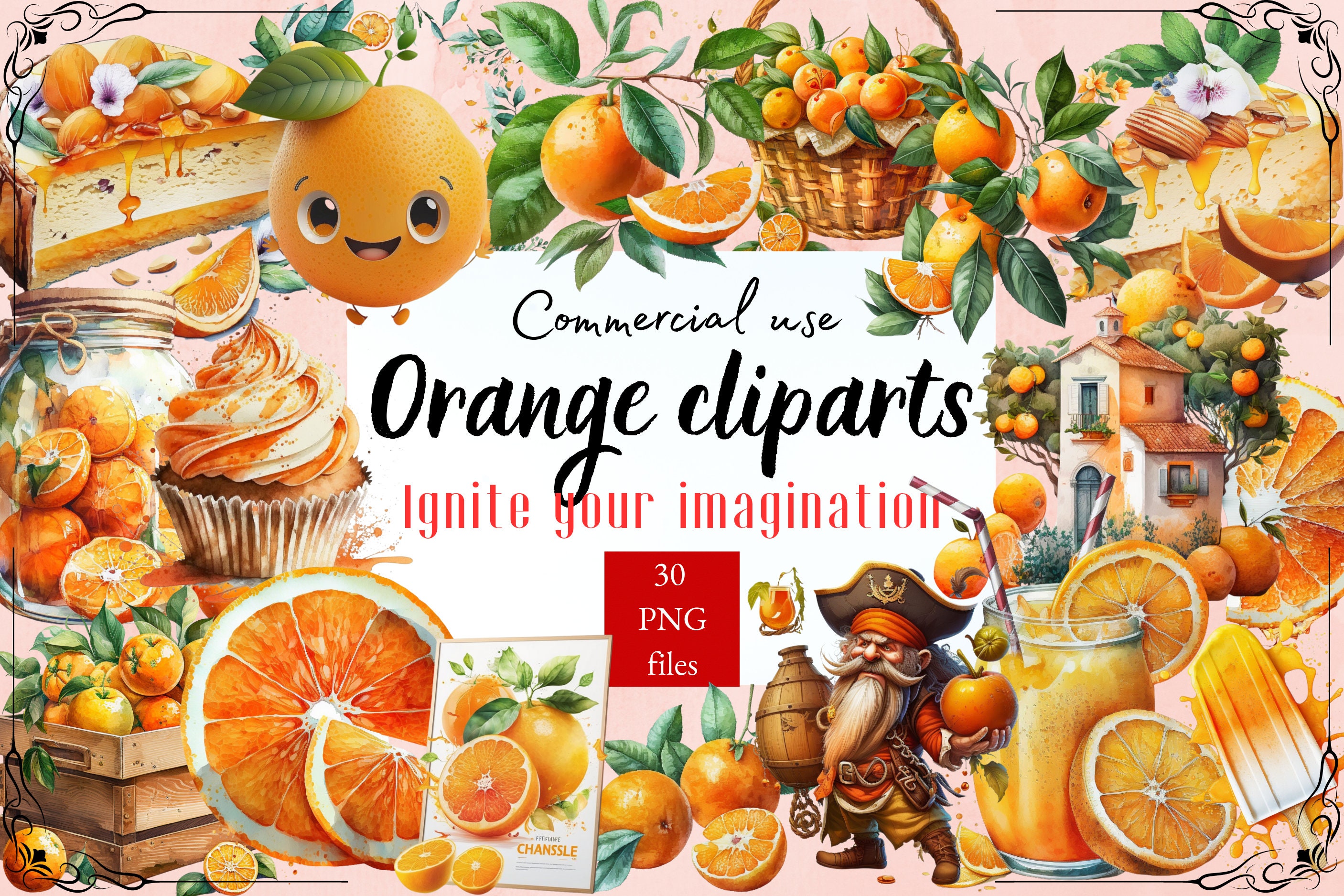 Oranges Watercolor Clipart Bundle PNG Images Refreshing Summer Orange ...