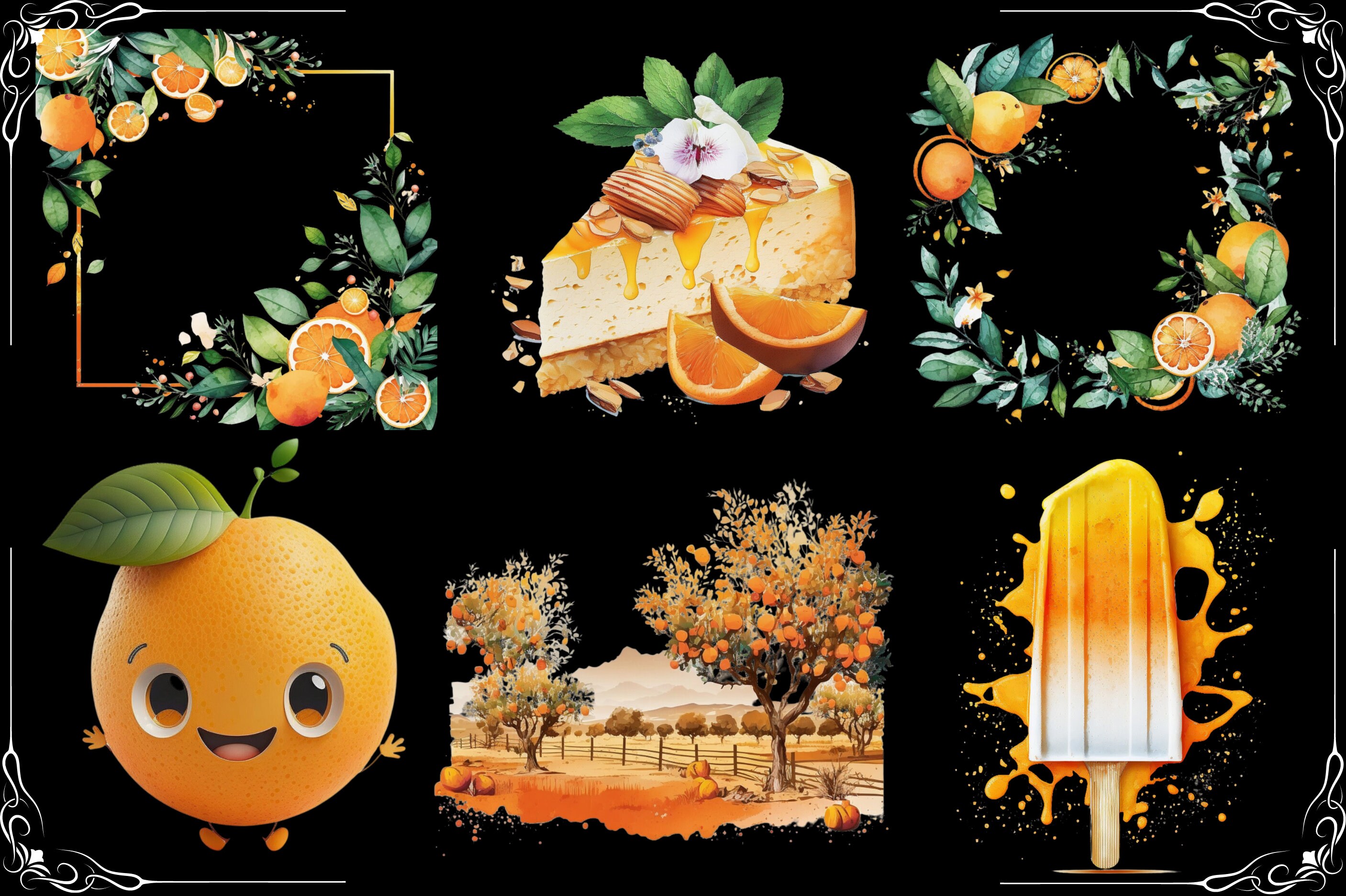 Oranges Watercolor Clipart Bundle PNG Images Refreshing Summer Orange ...