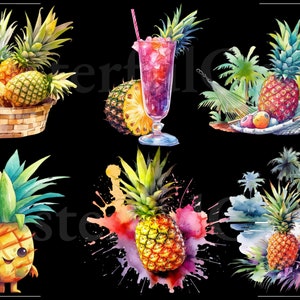 Watercolor Pineapple Clipart PNG Summer Fruit Clipart Commercial Use ...