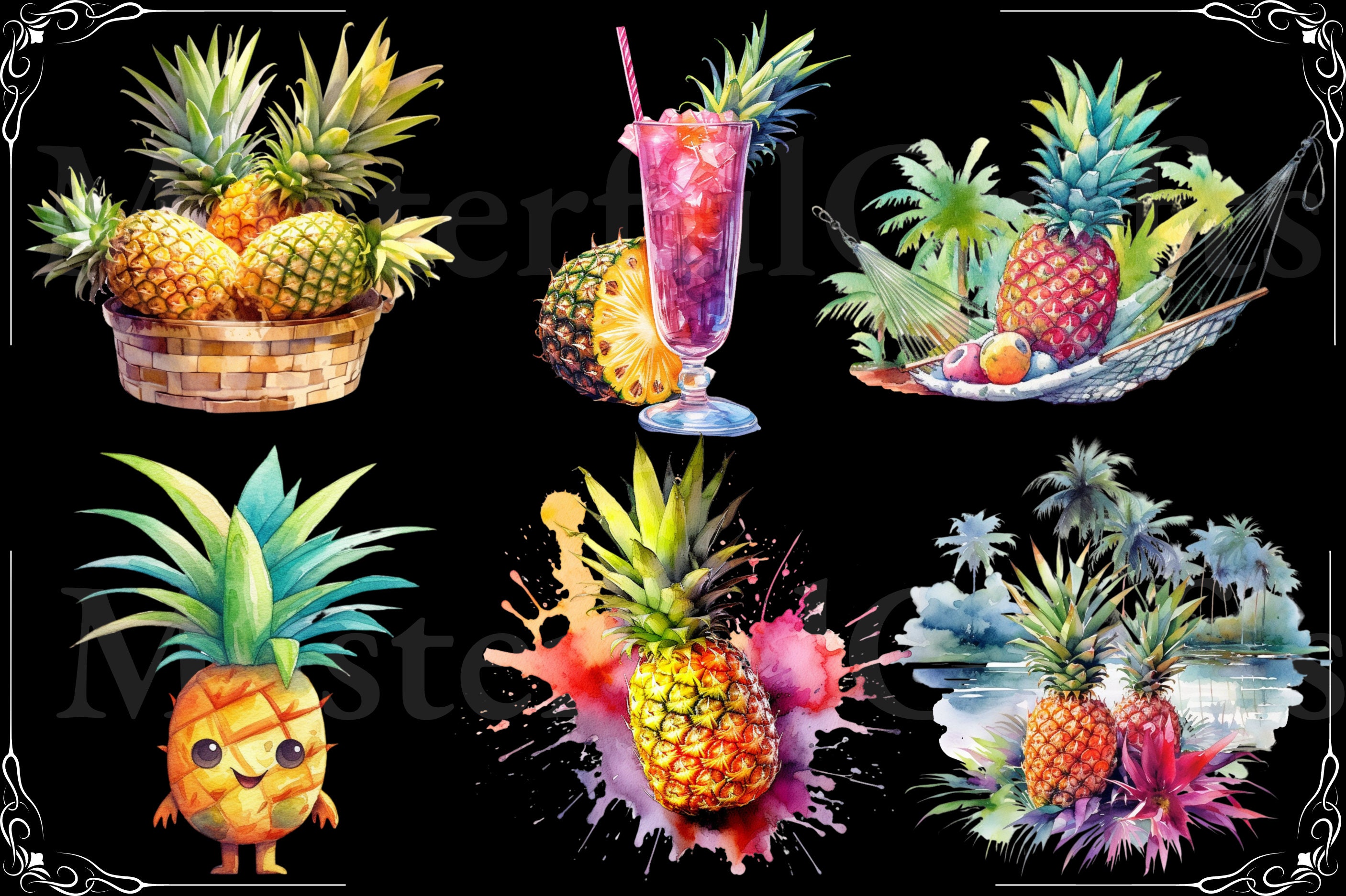 Watercolor Pineapple Clipart PNG Summer Fruit Clipart - Etsy