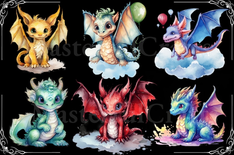 Watercolor Fantasy Dragon Baby Dragons Clipart Dragon Png - Etsy