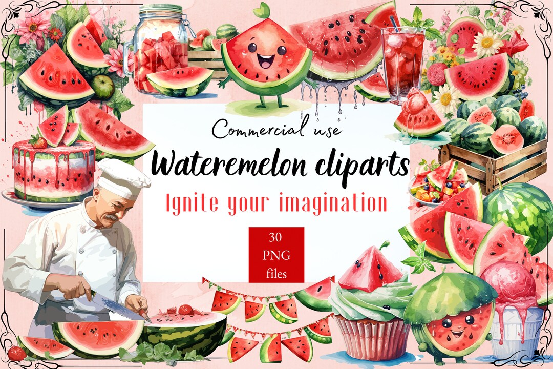 Watercolor Watermelon Clipart Summer Fruit PNG Digital Image Downloads ...
