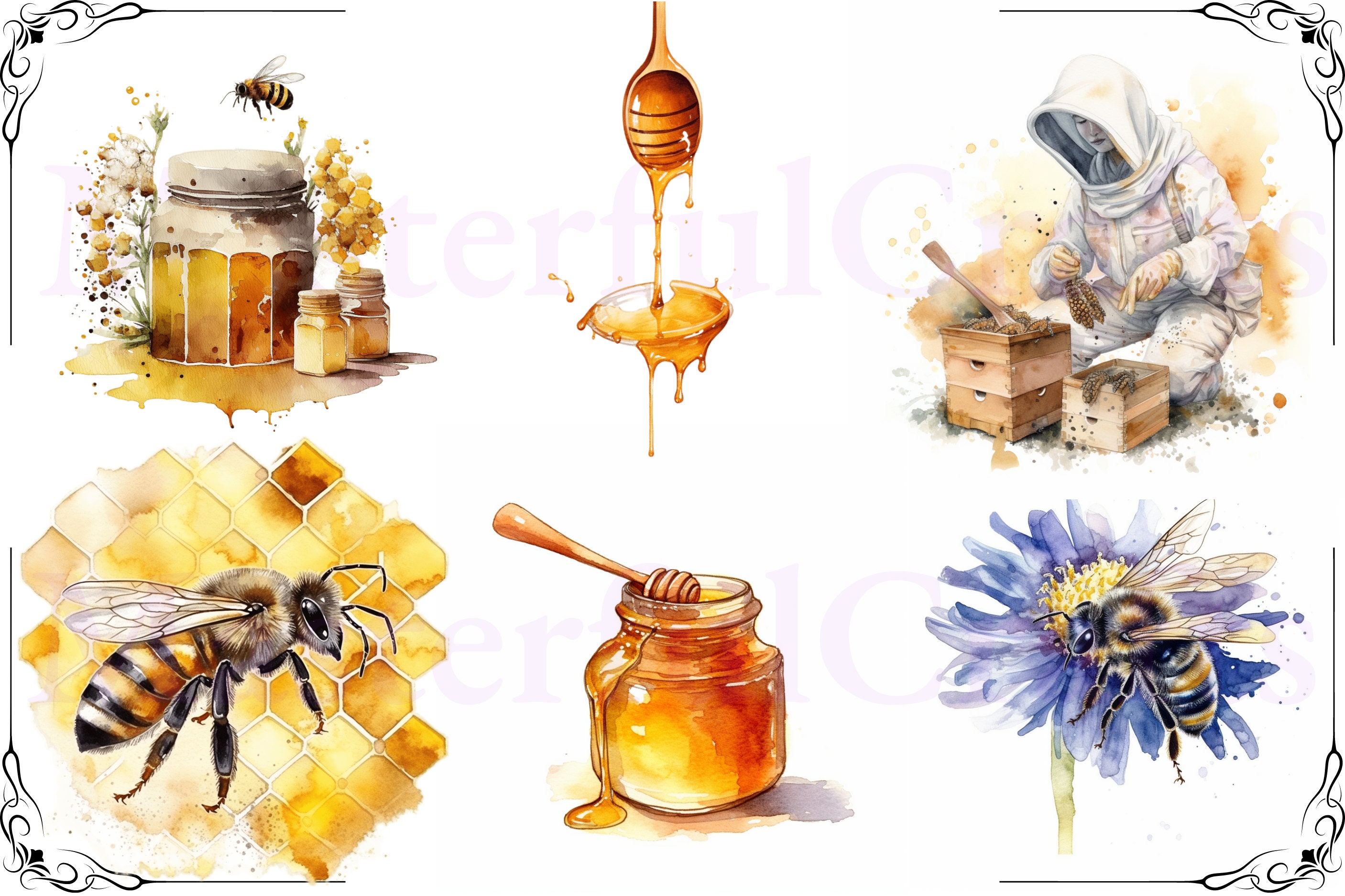 Watercolor Honeybee Clipart Bundle Summer Clipart Watercolor - Etsy