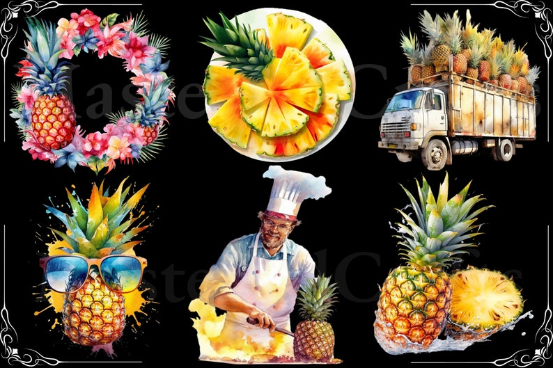 Watercolor Pineapple Clipart PNG Summer Fruit Clipart Commercial Use ...
