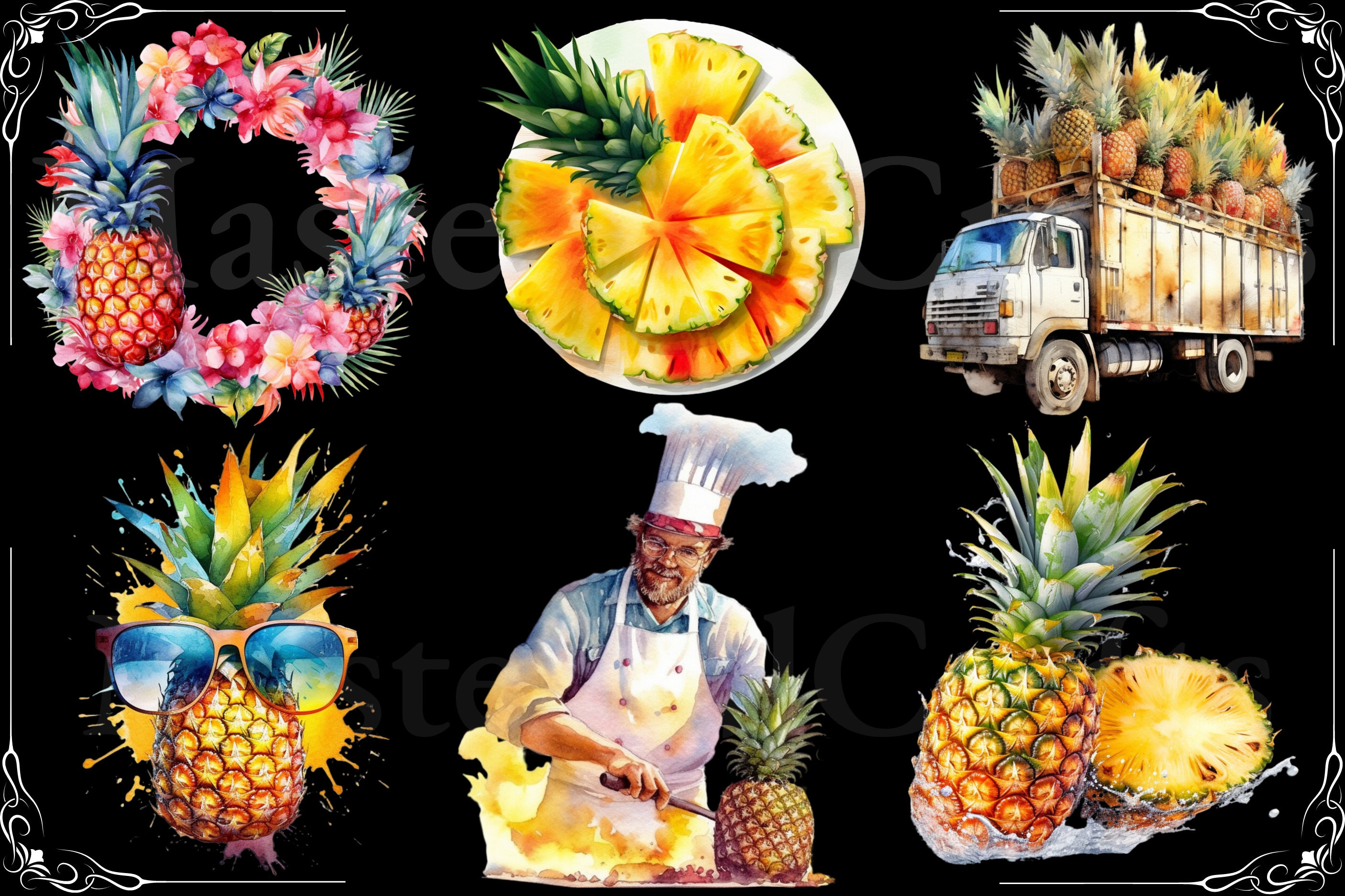 Watercolor Pineapple Clipart PNG Summer Fruit Clipart Commercial Use ...