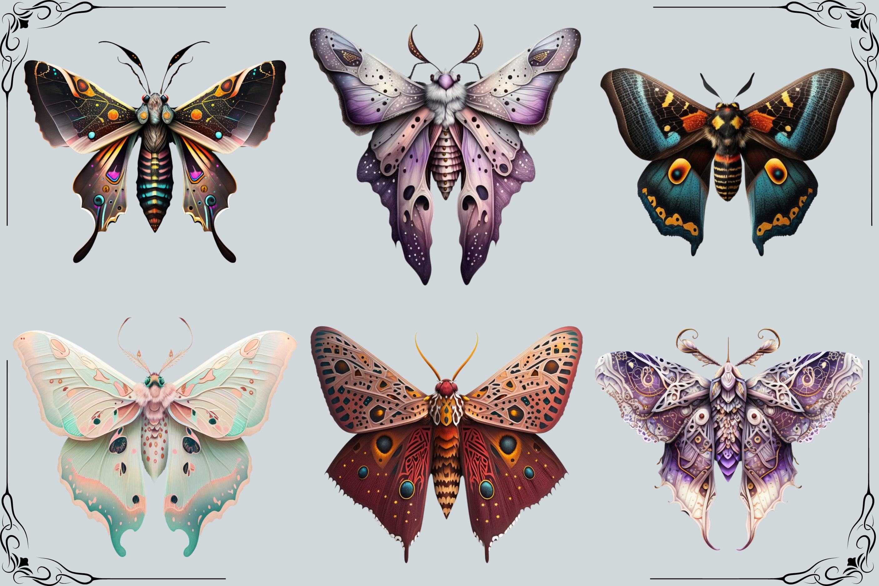 Watercolour Mystical Pastel Moth Clipart Bundle, Wiccan Png, Moth Png ...
