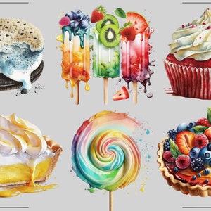 Sweet Treats Watercolor Clipart Bundle Digital Candies Desserts Donuts ...