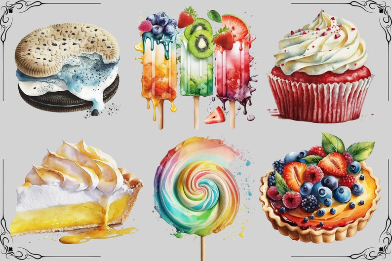 Sweet Treats Watercolor Clipart Bundle Digital Candies Desserts Donuts ...