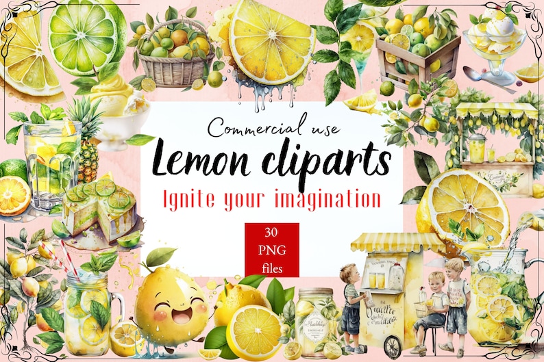 Watercolor Sweet Lemon Clipart Digital Png Lemonade, Refreshing Summer ...