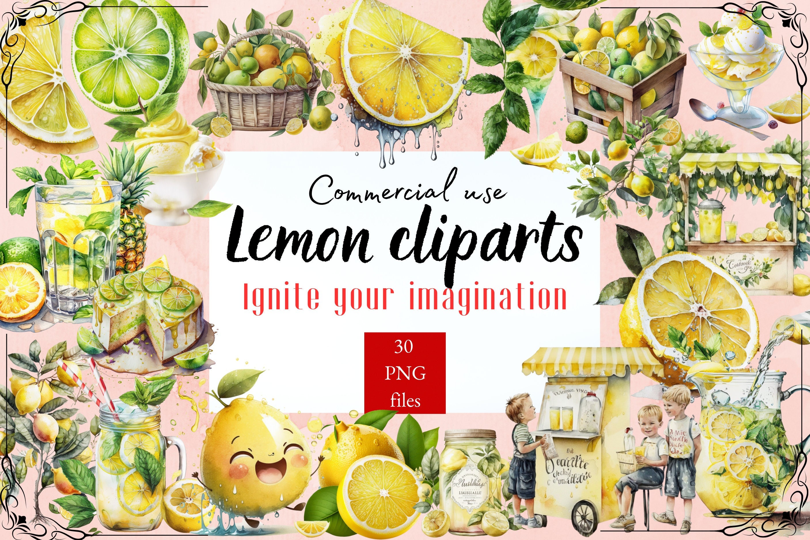 Watercolor Sweet Lemon Clipart Digital Png Lemonade, Refreshing Summer ...