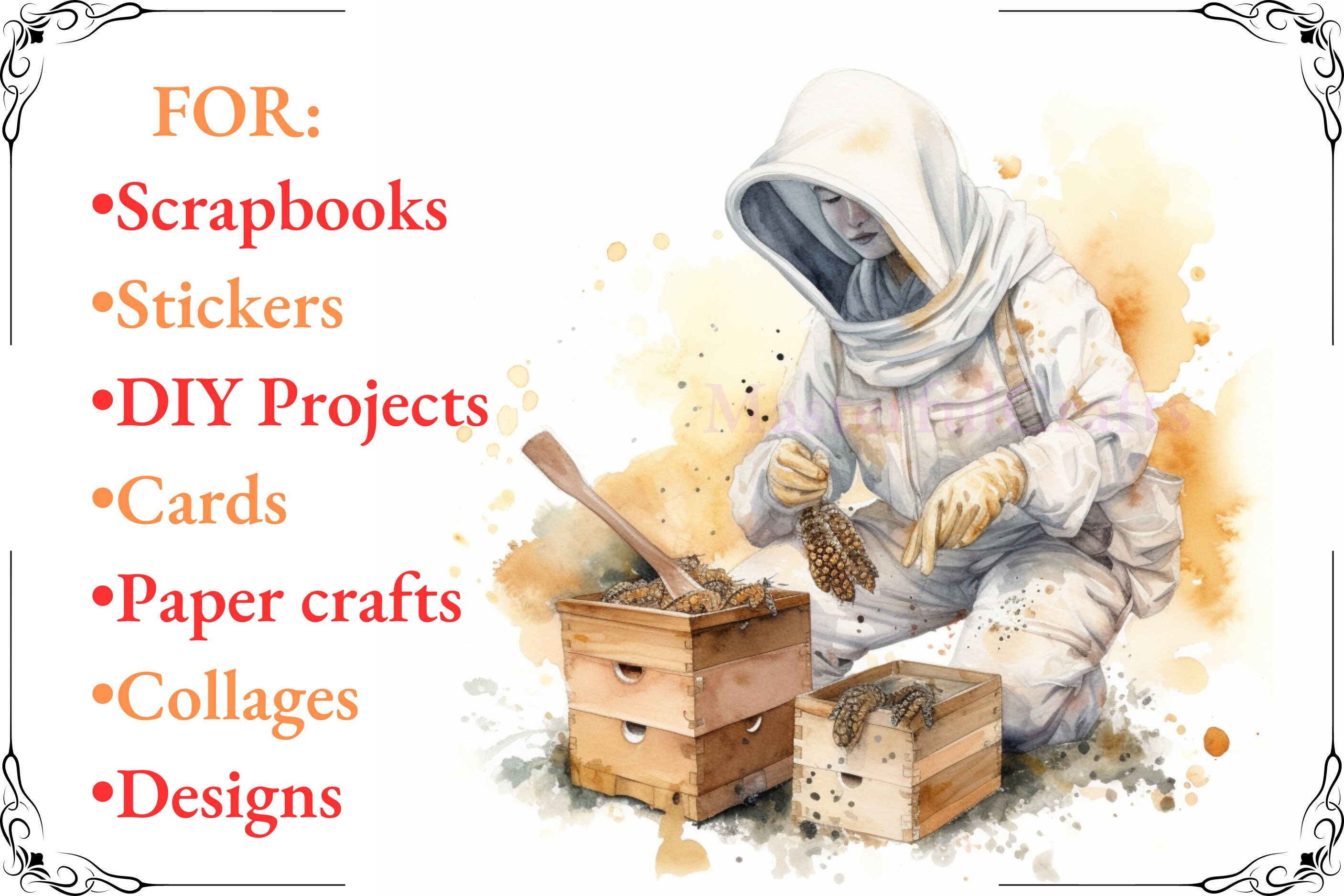 Watercolor Honeybee Clipart Bundle, Summer Clipart, Watercolor Flower ...