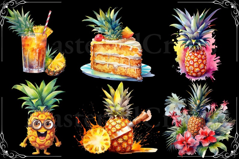 Watercolor Pineapple Clipart PNG Summer Fruit Clipart Commercial Use ...