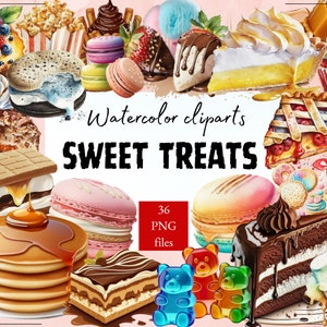 Sweet Treats Watercolor Clipart Bundle Digital Candies Desserts Donuts ...