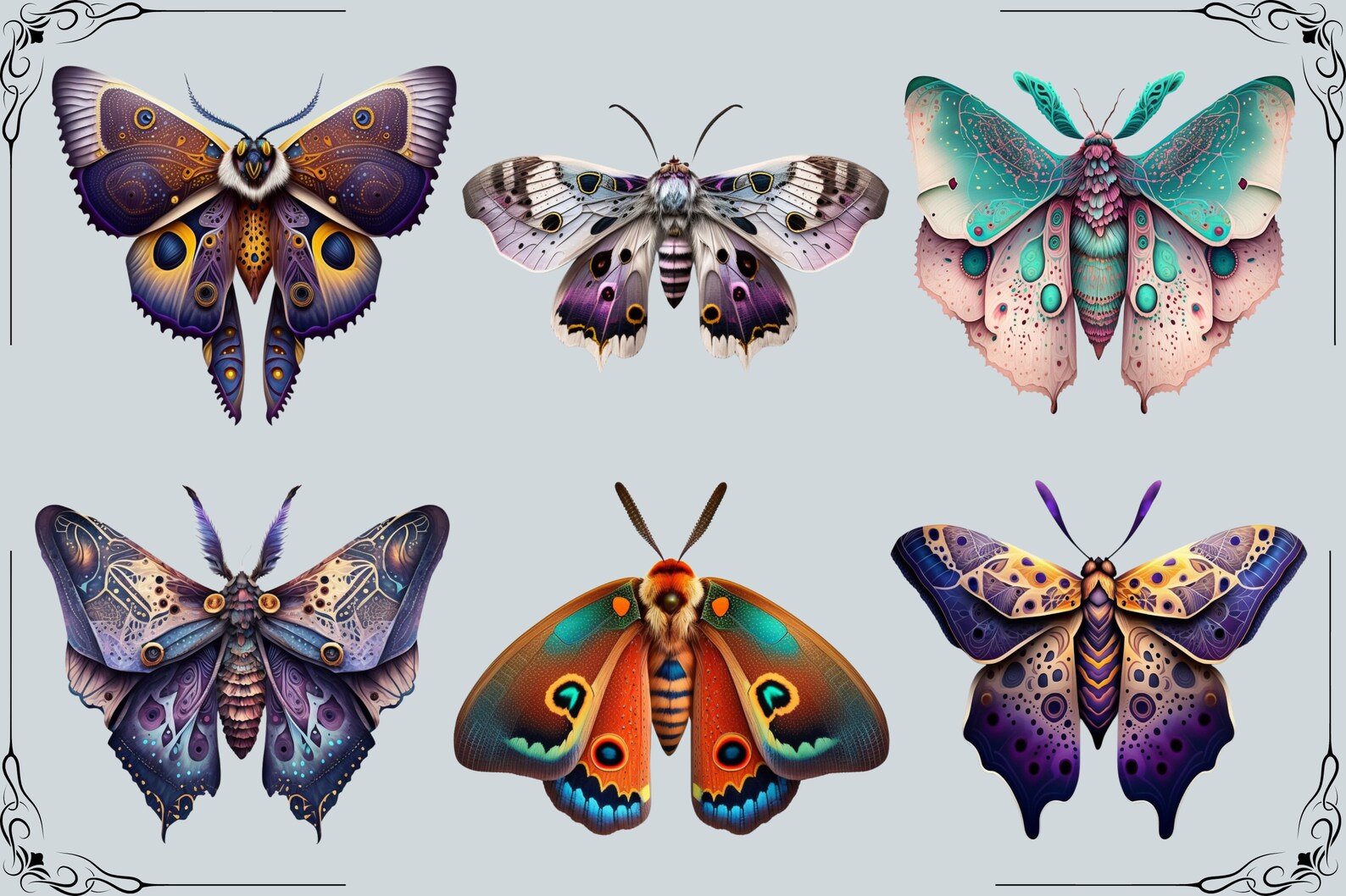 Watercolour Mystical Pastel Moth Clipart Bundle, Wiccan Png, Moth Png ...