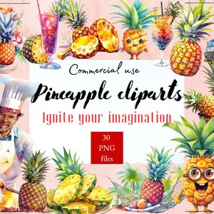 Watercolor Pineapple Clipart PNG Summer Fruit Clipart Commercial Use ...
