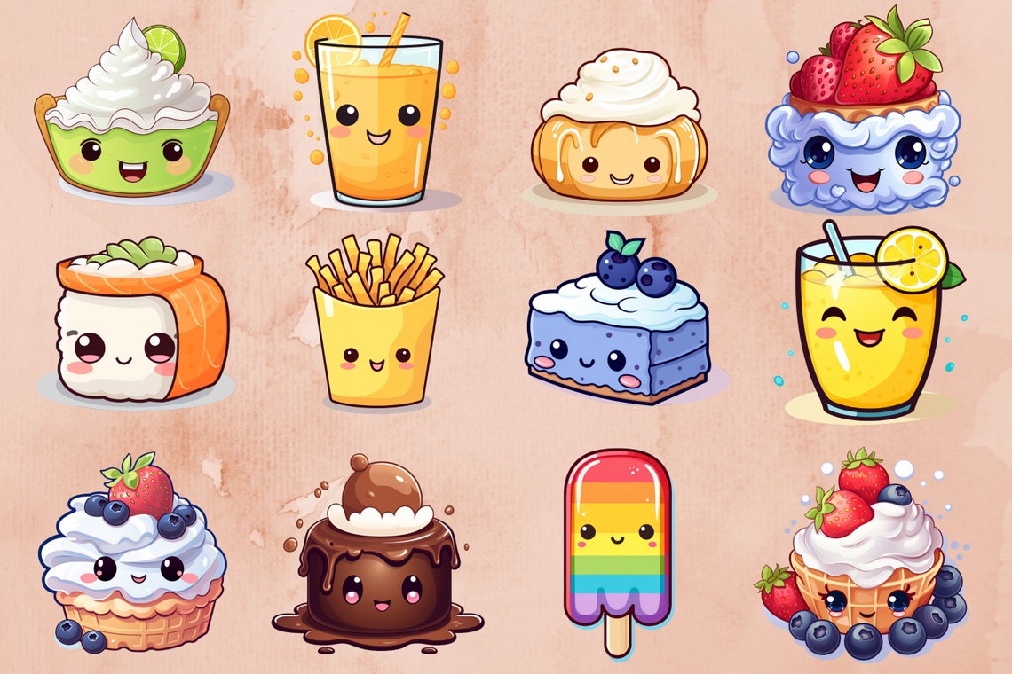 Kawaii Food Clipart Bundle Cute Food Graphics for Digital Planner Png ...