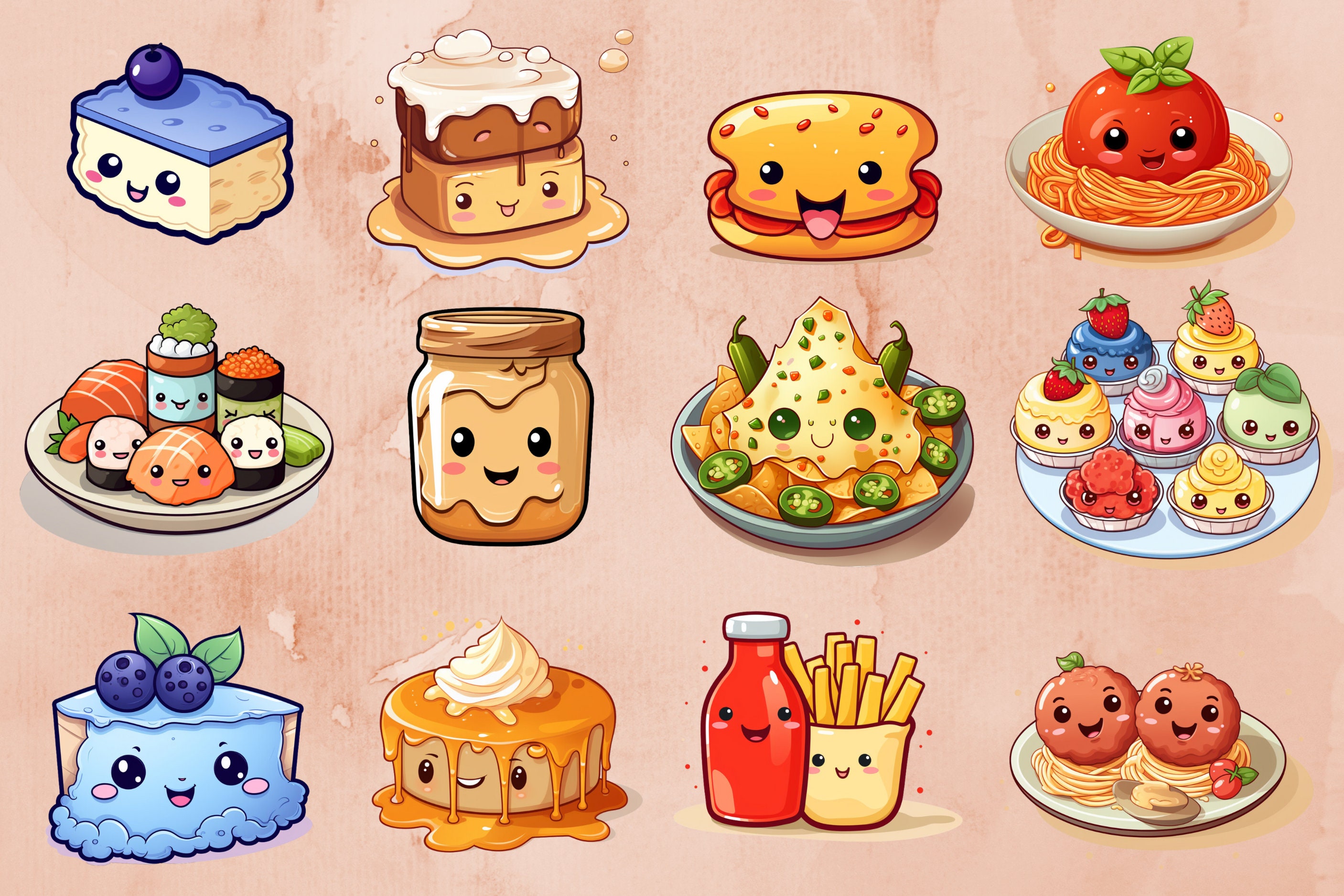 Kawaii Food Clipart Bundle Cute Food Graphics for Digital Planner Png ...