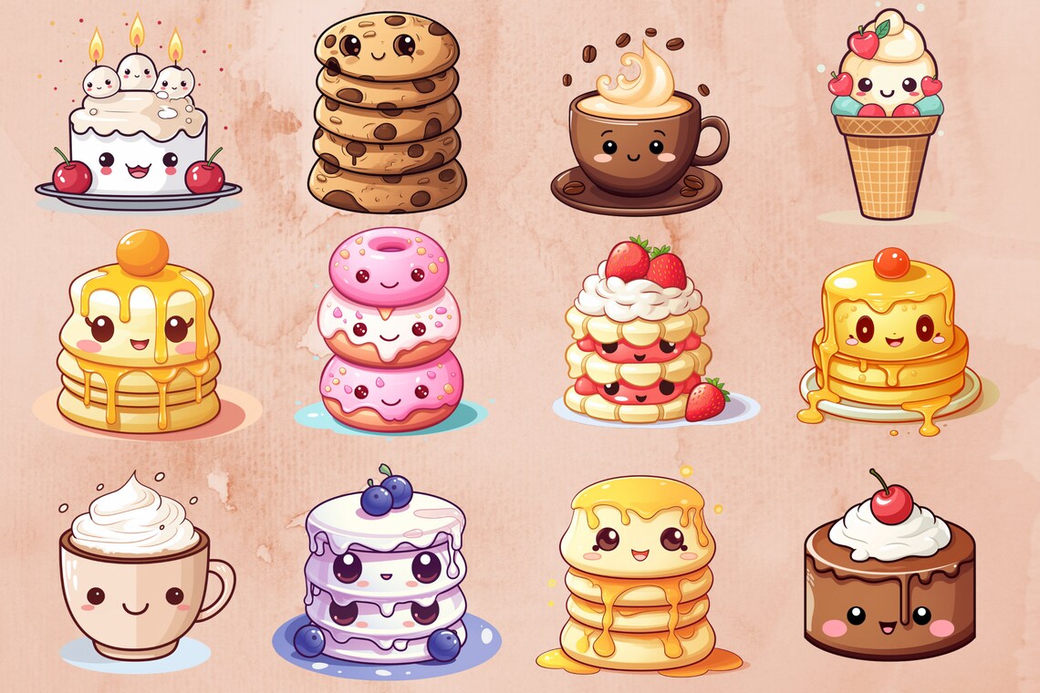 Kawaii Food Clipart Bundle Cute Food Graphics for Digital - Etsy