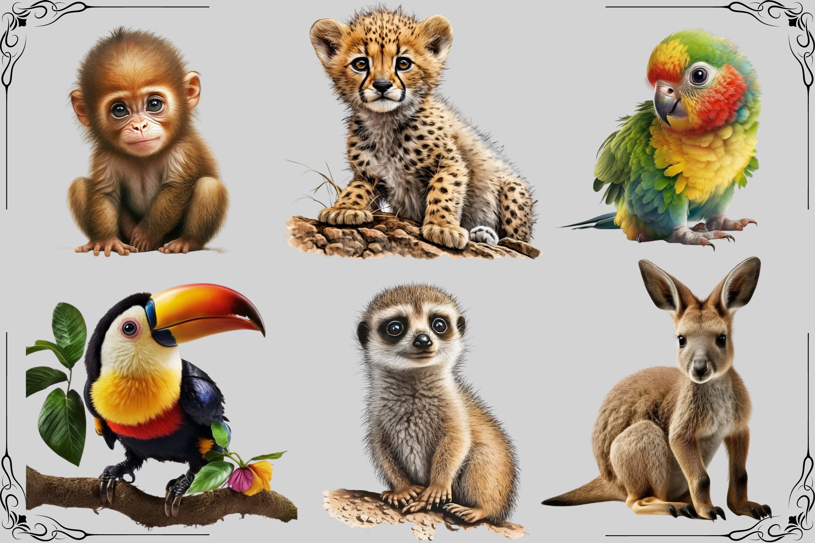 Baby Jungle Animals PNG Clipart for Project Safari PNG Nursery - Etsy