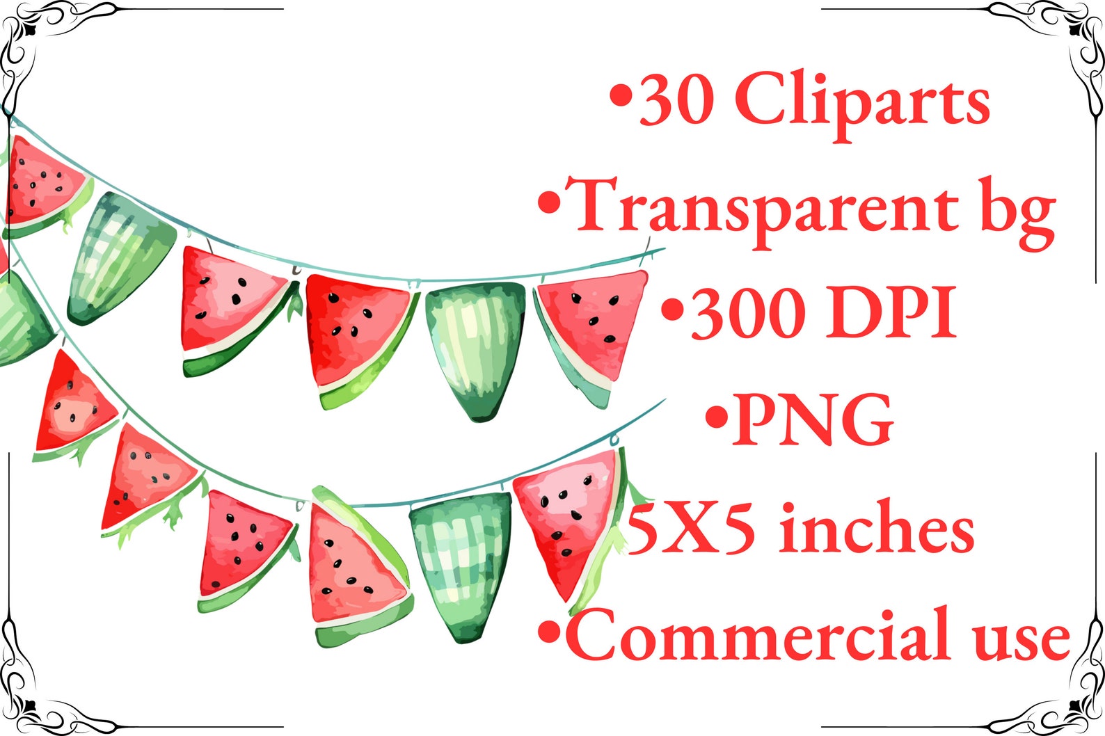 Watercolor Watermelon Clipart Summer Fruit Png Digital Image Etsy