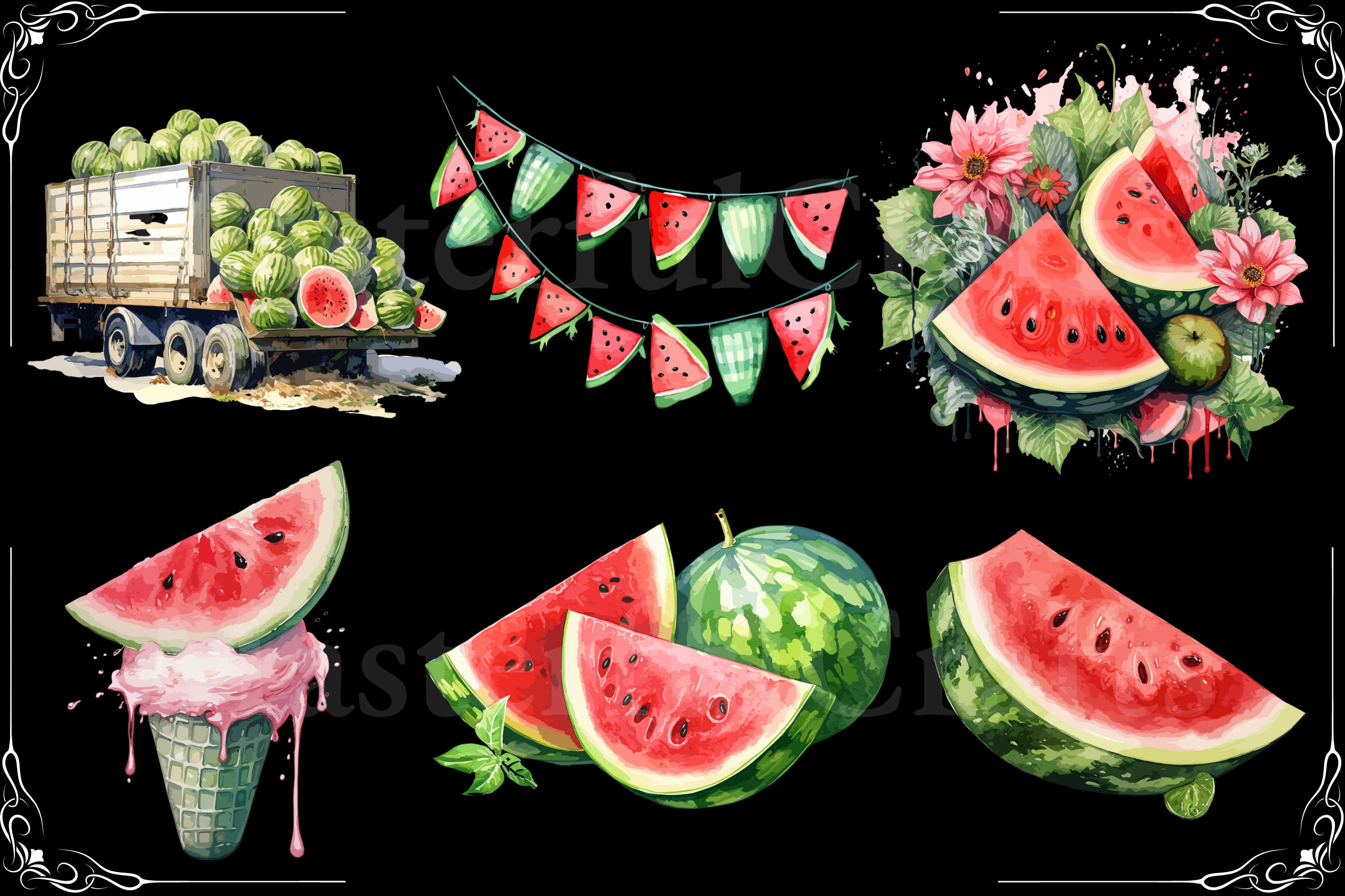 Watercolor Watermelon Clipart Summer Fruit PNG Digital Image Downloads ...