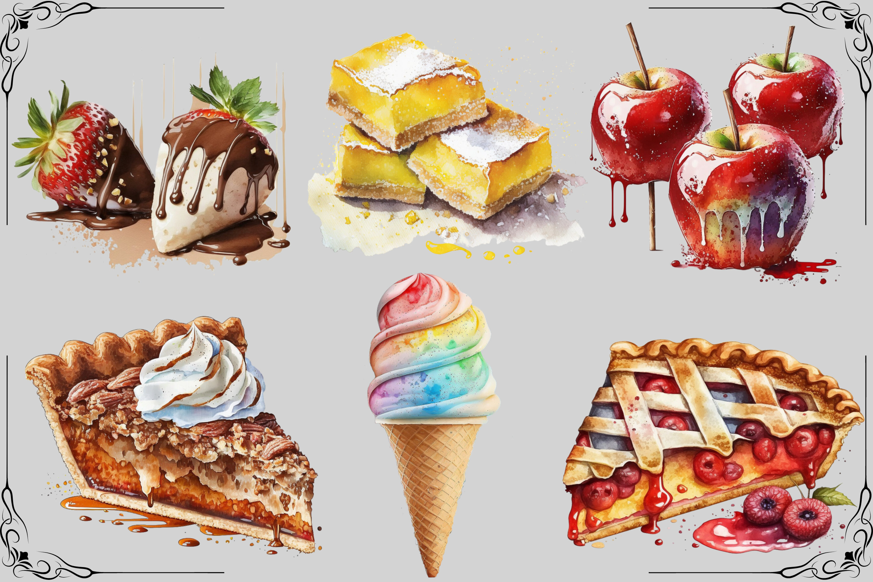 Sweet Treats Watercolor Clipart Bundle Digital Candies Desserts Donuts ...