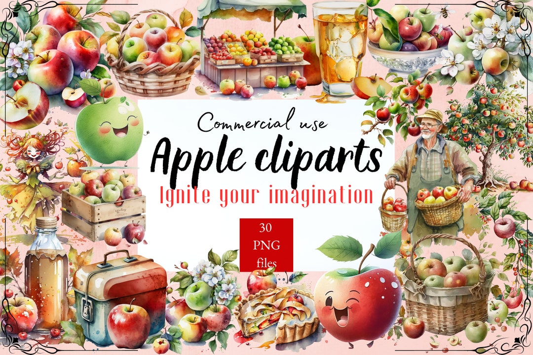 Apples Watercolor Clipart Bundle PNG Images Fruit Refreshing Summer ...