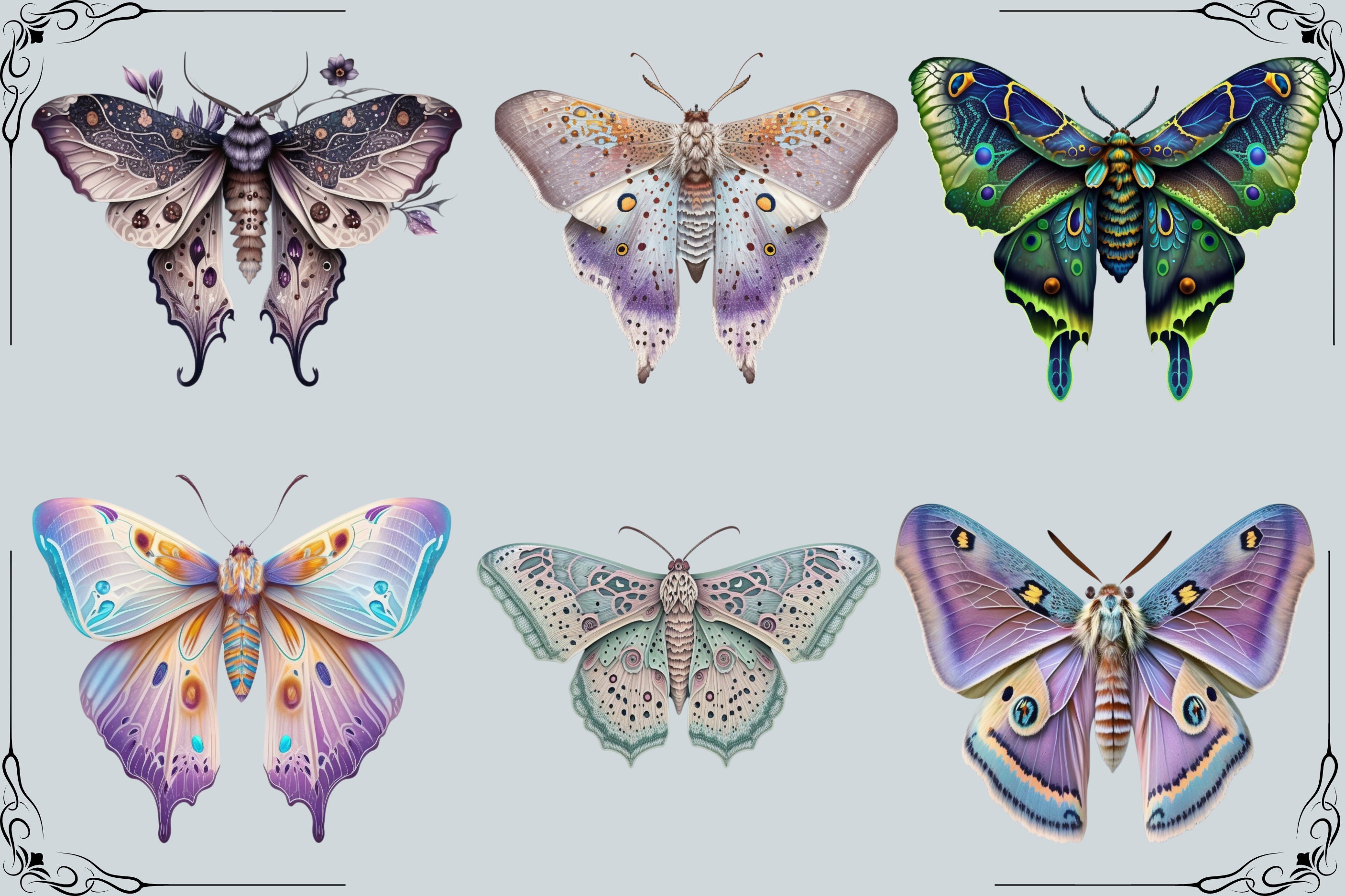 Watercolour Mystical Pastel Moth Clipart Bundle Wiccan Png - Etsy