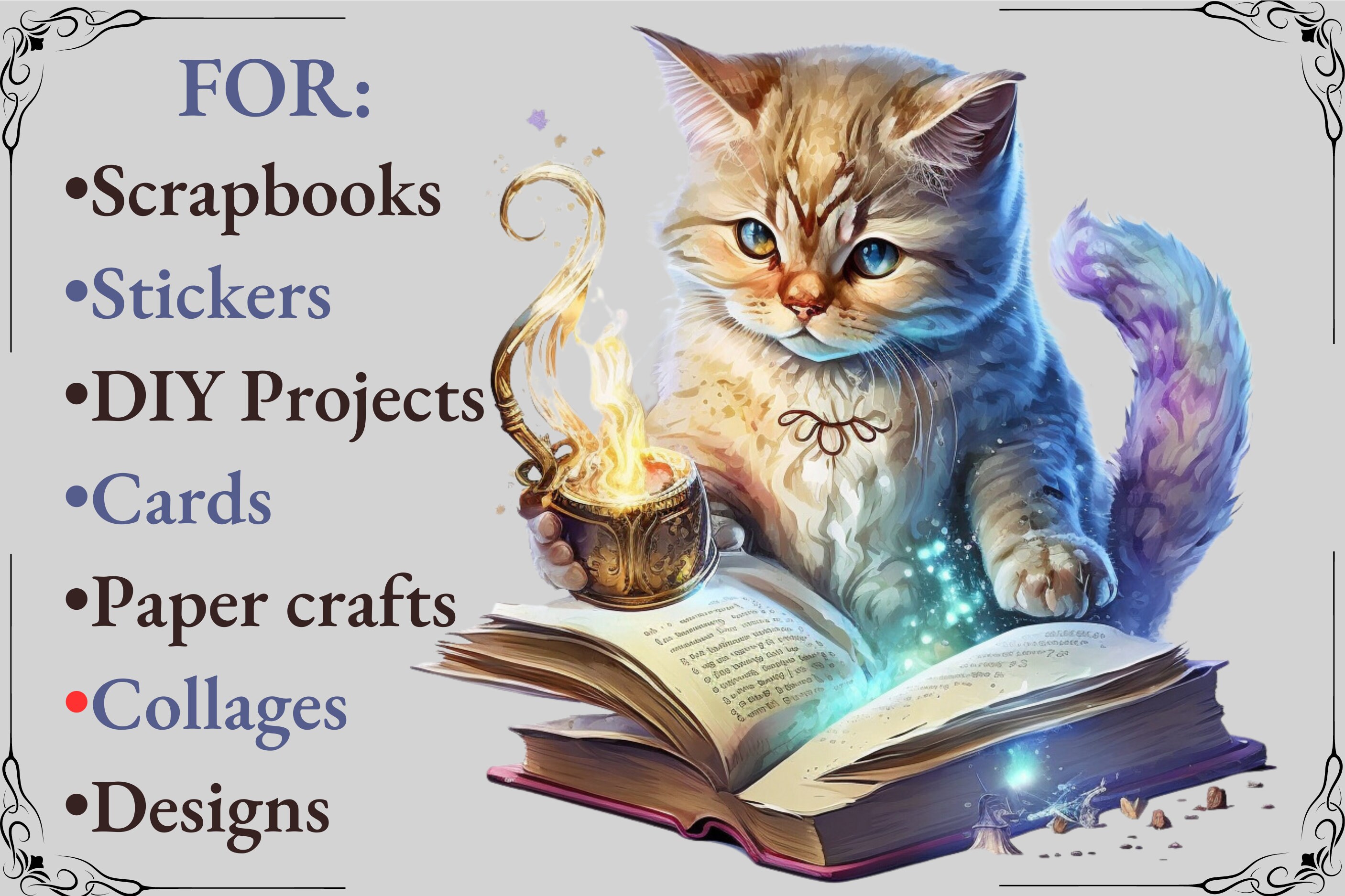 Sorcerer Cats Clipart Bundle, Mystical Cats, Cat Clipart, Witchcraft ...