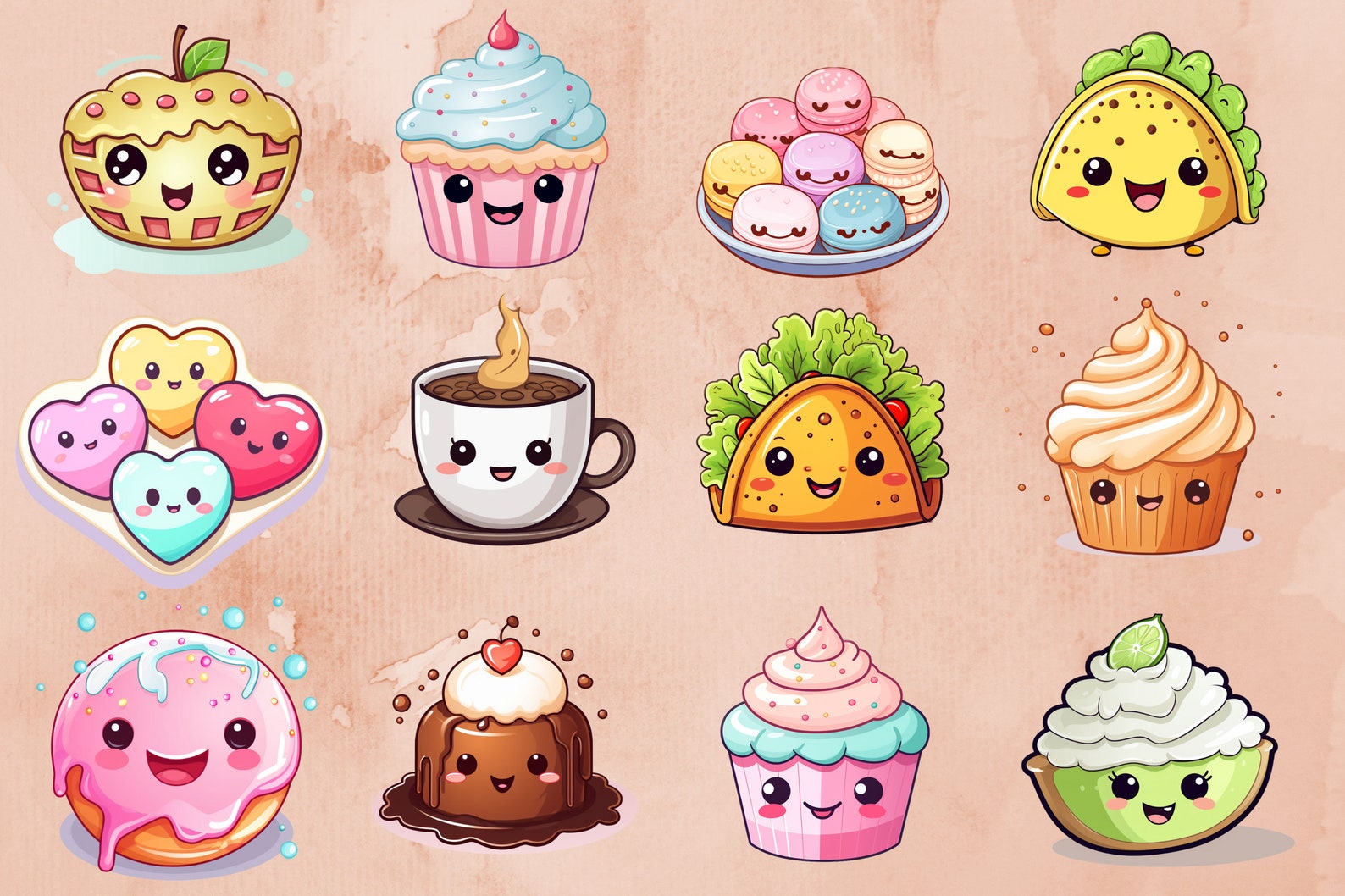 Kawaii Food Clipart Bundle Cute Food Graphics for Digital Planner Png ...