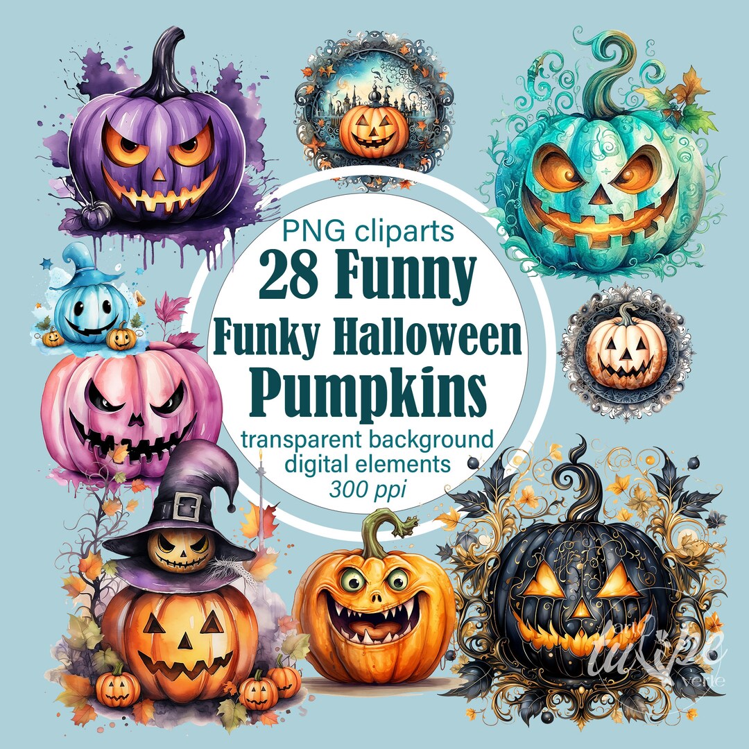 Funny Funky Halloween Pumpkins Clipart PNG Set Transparent Background ...